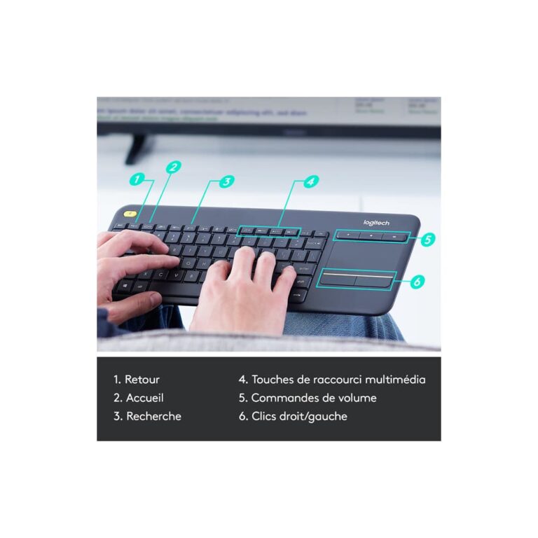 Logitech Wireless Touch Keyboard K400 Plus Noir - ATLAS GAMING ...